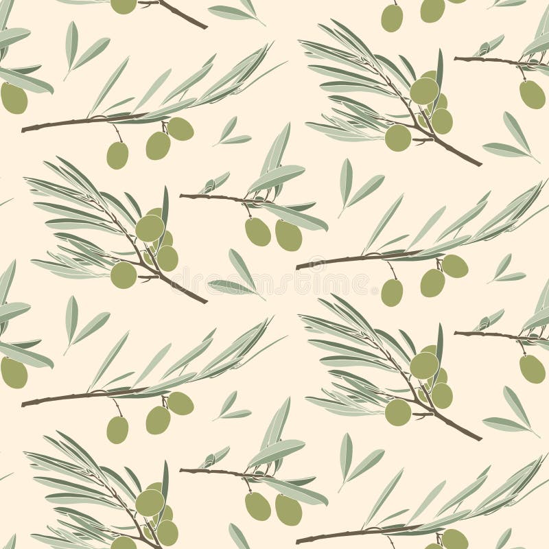 Pattern with Olives. Hand Drawn Olive Branch. Vector Pattern on a Dark ...