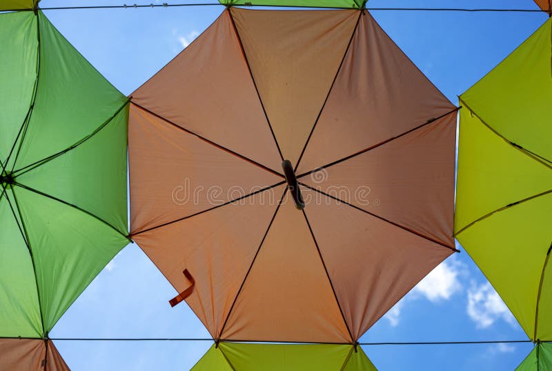 Pattern of Orange Umbrella in the Sky Bottom View, Horizontal Editorial ...