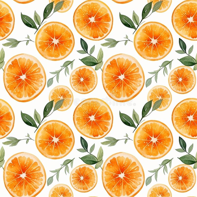 Pattern of Oranges with Leaves on White Background Stock Illustration ...