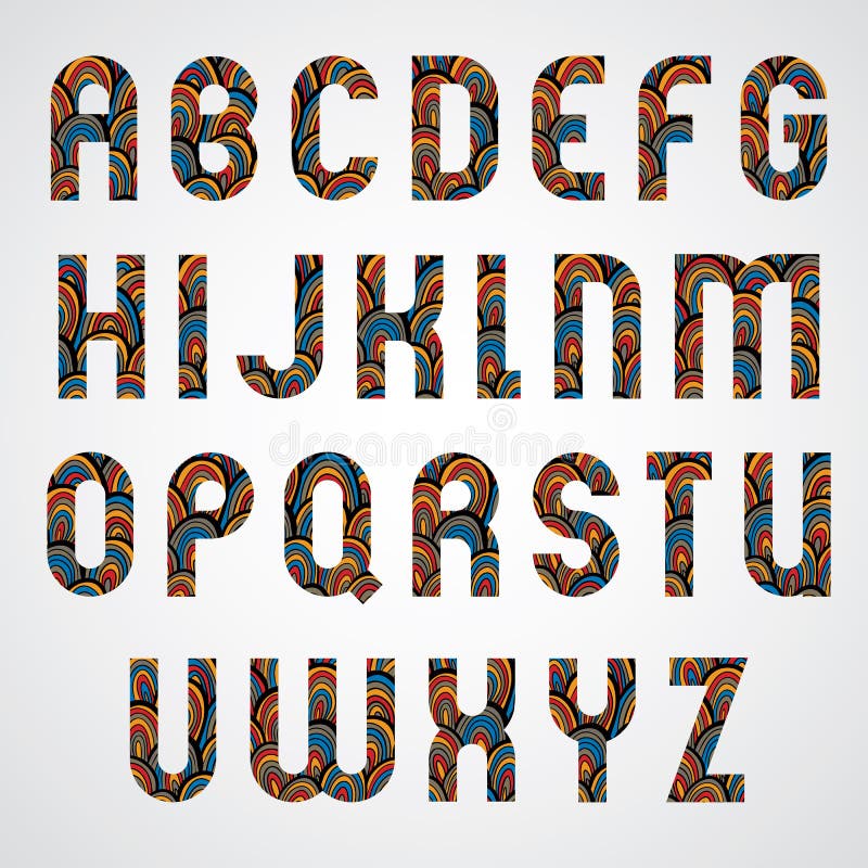Pattern Ornamental Colorful Abstract Font, Upper Case Letters. Stock ...