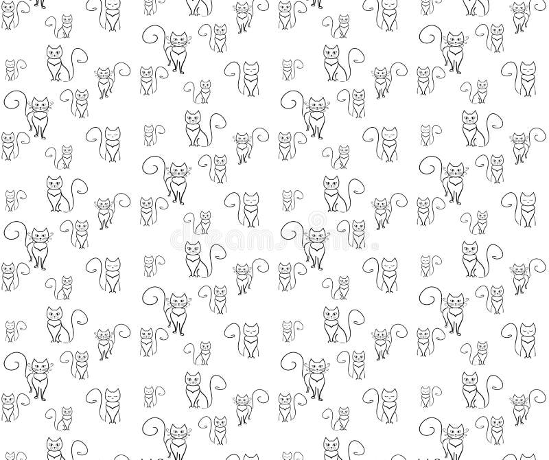 Pattern Crazy Cats. Outline Cat on the White Blackground. Stock Vector ...