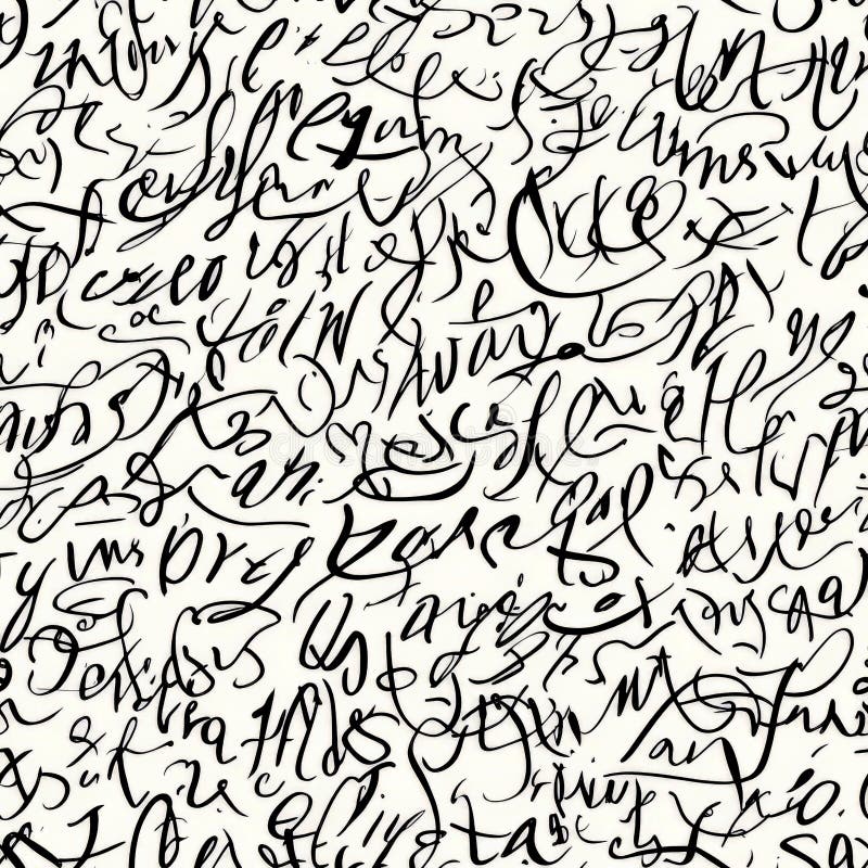 A Pattern of Overlapping Cursive Words and Phrases, Hand-drawn in a ...