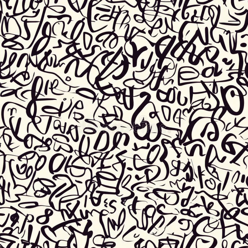 A Pattern of Overlapping Cursive Words and Phrases, Hand-drawn in a ...