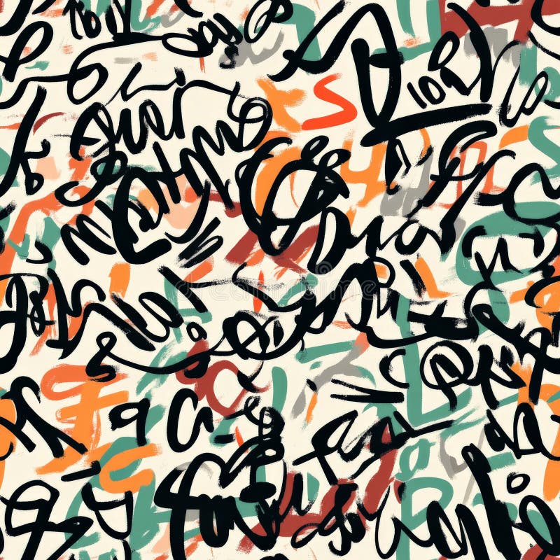 A Pattern of Overlapping Cursive Words and Phrases, Hand-drawn in a ...