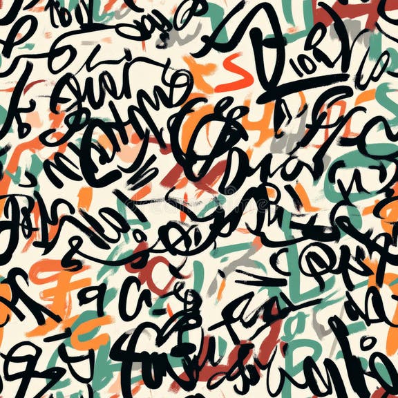 A Pattern of Overlapping Cursive Words and Phrases, Hand-drawn in a ...