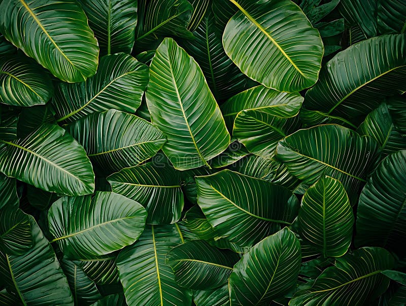 A Pattern of Overlapping Tropical Leaves, Background Stock Illustration ...