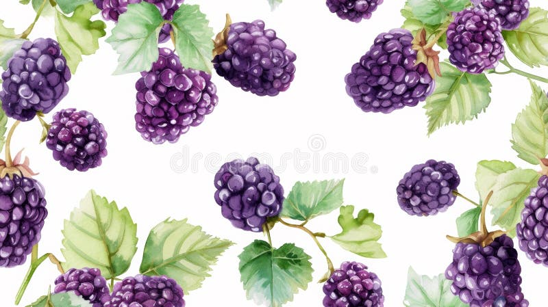 A Pattern of a Painting with Purple Berries and Leaves, AI Stock Image ...