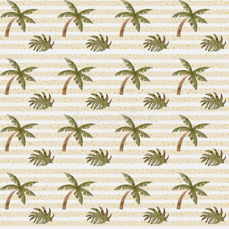 Pattern of Palm Trees and Leaves on Light Striped Background Creates a ...