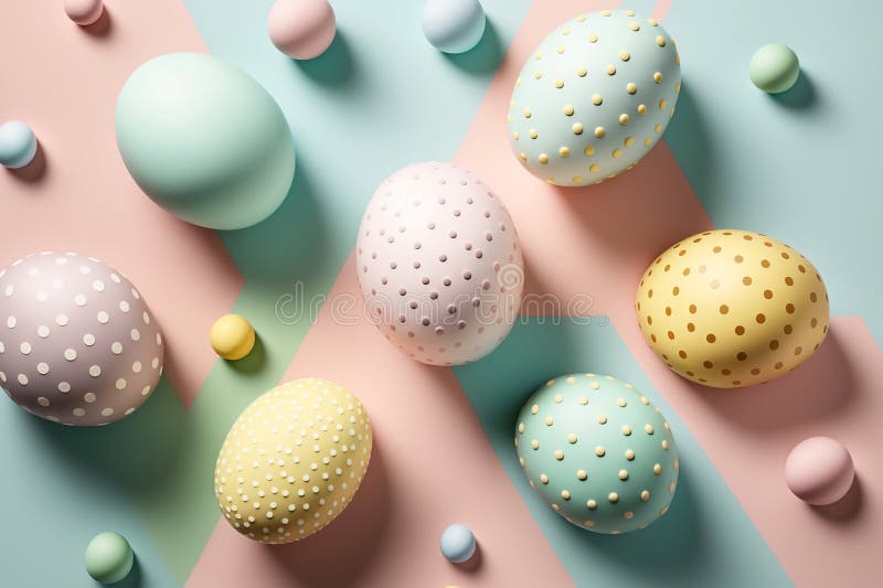 Pattern of Pastel Colored and Spotted Easter Eggs on Color Blocks ...