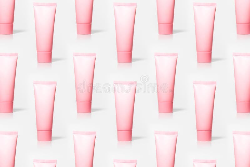 Pattern of Pastel Pink Cream Tubes Isolated on White Background. Stock ...