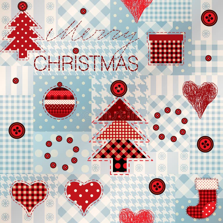 Pattern in Patchwork Style Merry Christmas. Stock Vector - Illustration ...