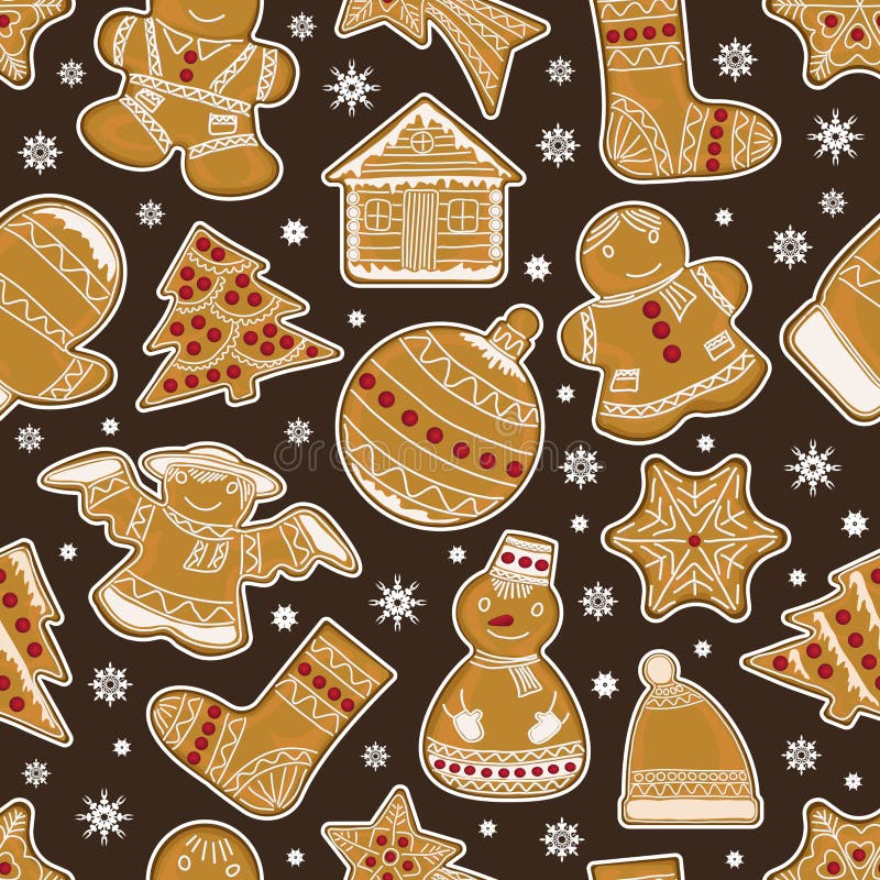Pattern with a Picture of Christmas Gingerbread Stock Illustration ...