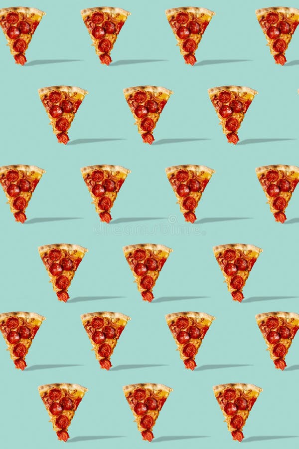 Pattern with a Piece of Pepperoni Pizza on a Blue Background. Pizza ...