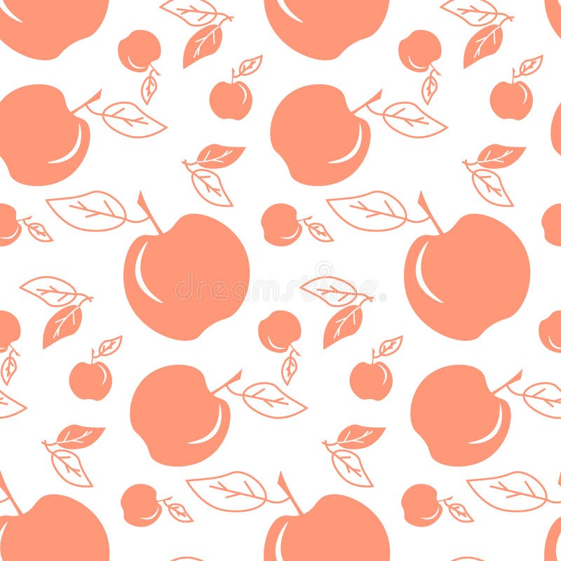 Pattern with Pink Apples. Vector Fruit Illustration Isolated on White ...