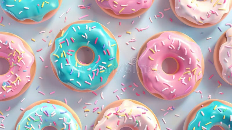 A Pattern of Pink and Blue Donuts with Colorful Sprinkles on a Light ...