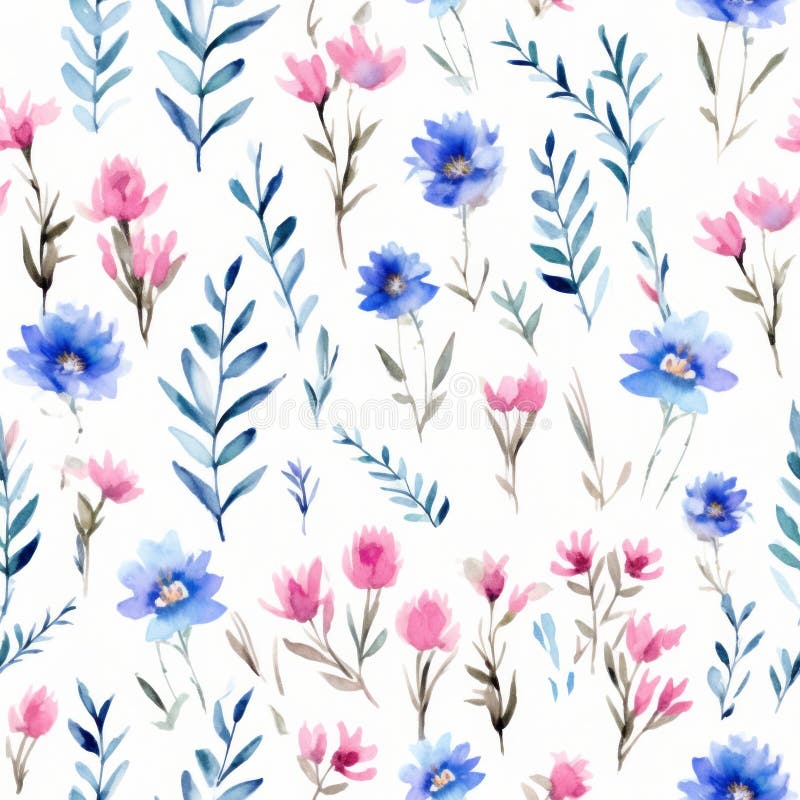 Pattern of Pink and Blue Flowers. Stylized Wild Plants. Seamless ...