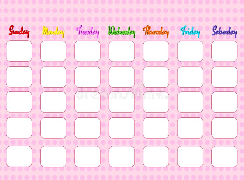 Pattern Pink Calendar with Day Weekly,colorful Template To Take Note ...