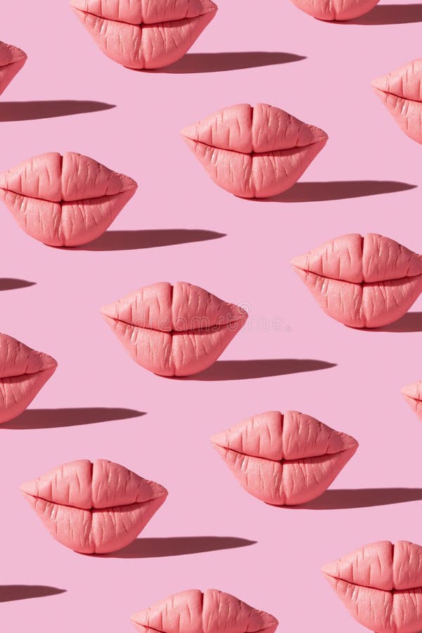 Pattern from Pink Lips on Pink Background. Creative Beauty Concept ...