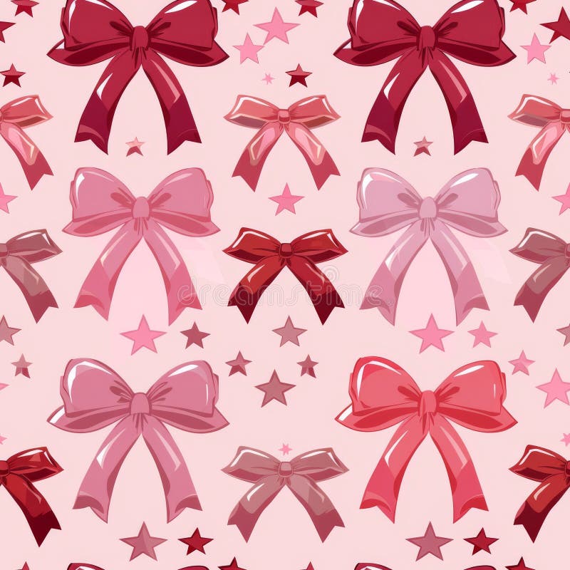 Pattern of Pink and Red Bows with Star Accents for Festive Decor Stock ...