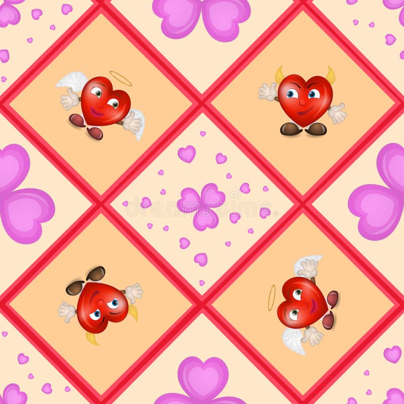 Pattern with Cartoon Hearts Stock Vector - Illustration of geometric ...