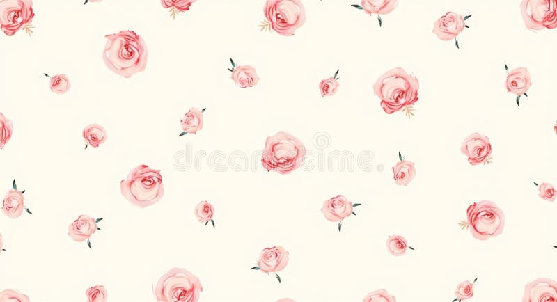 Pattern of Pink Roses of Varying Sizes Scattered Across a Light Cream ...
