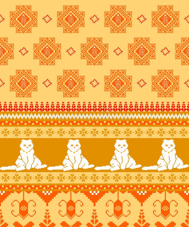 Pattern Pixel White Cat in Orange Tone Stock Illustration ...