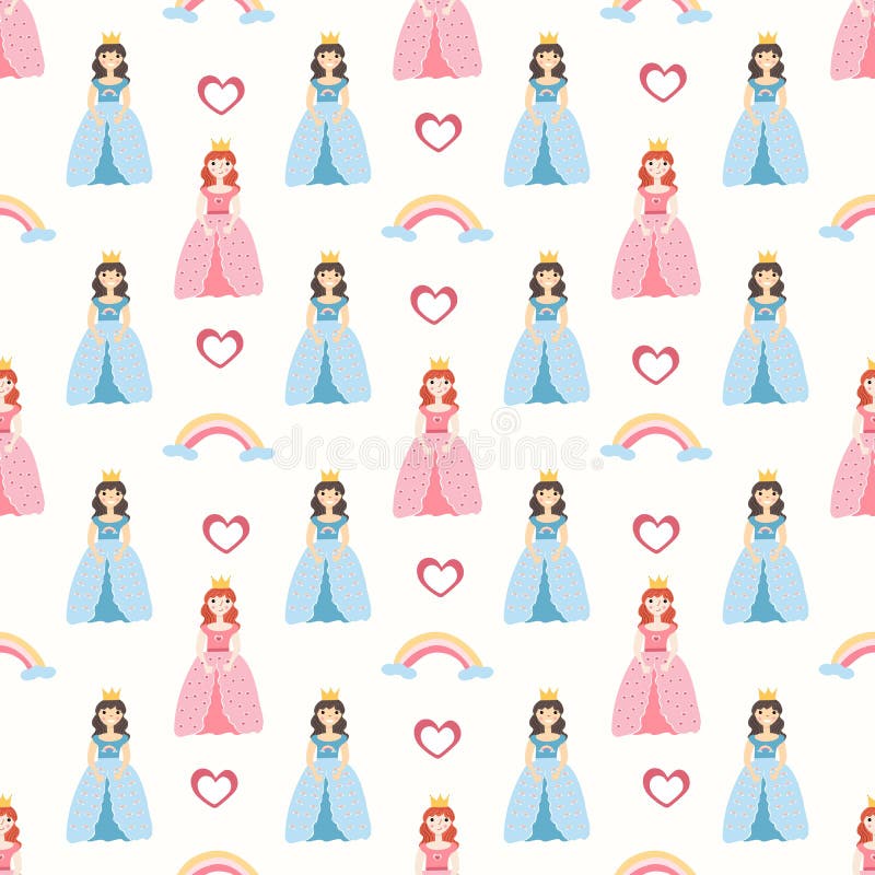 A Pattern of Princesses, Rainbows and Hearts Stock Vector ...