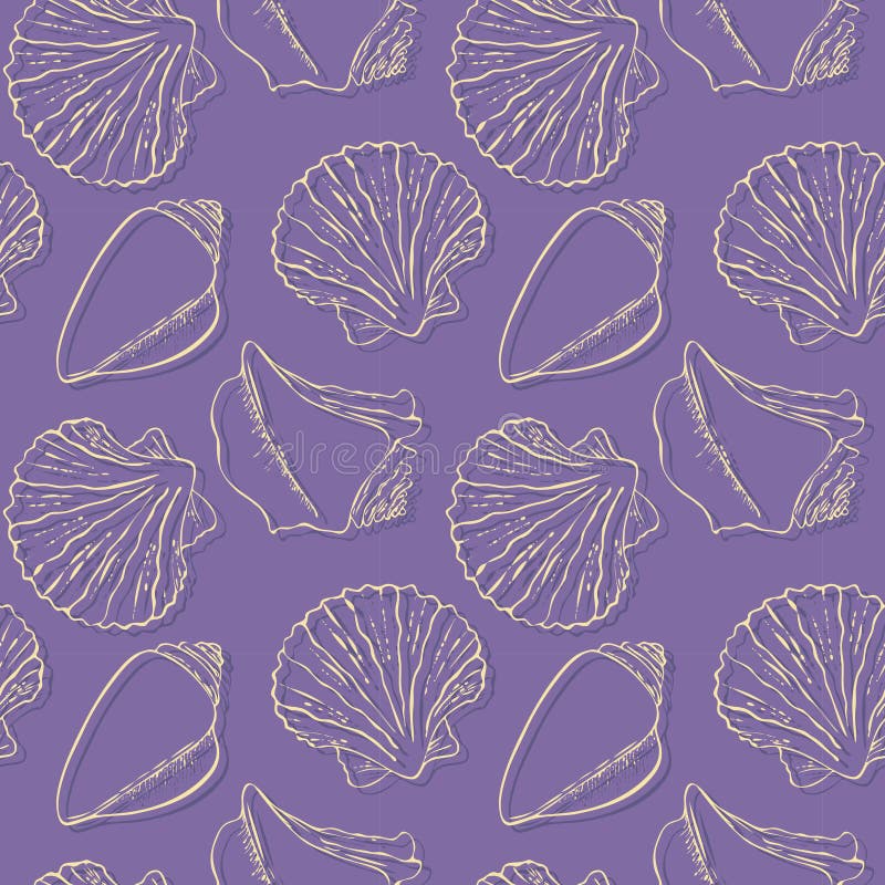 Pattern Purple Violet with Seashells Hand Drawn Doodle. Stock Image - Image of pattern, violet ...