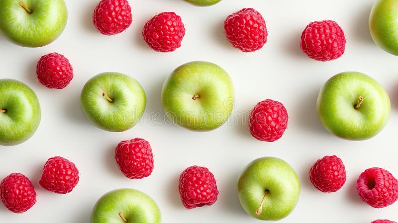 Pattern of Raspberry and Green Apples Stock Image - Image of beauty ...