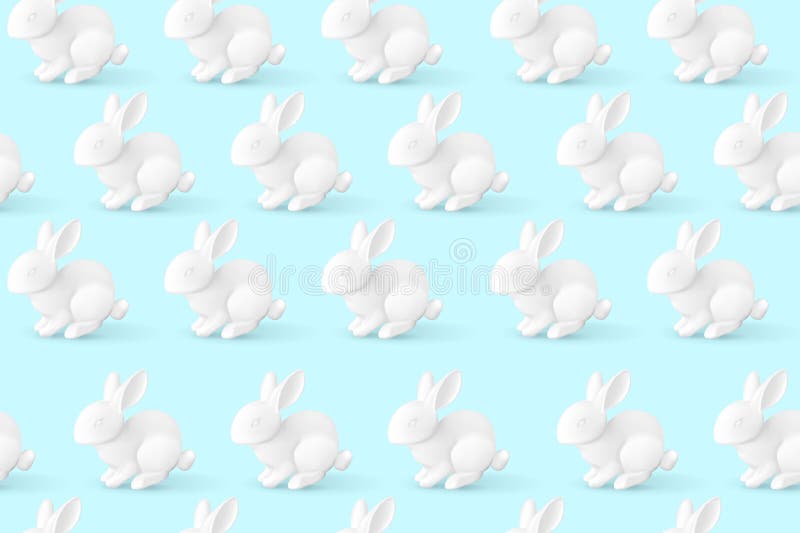 Pattern with a Realistic White Rabbit. Easter Bunny Stock Vector ...
