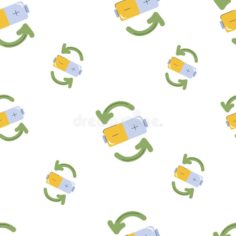 Pattern of Rechargeable Battery Icons with Green Arrows on a White ...