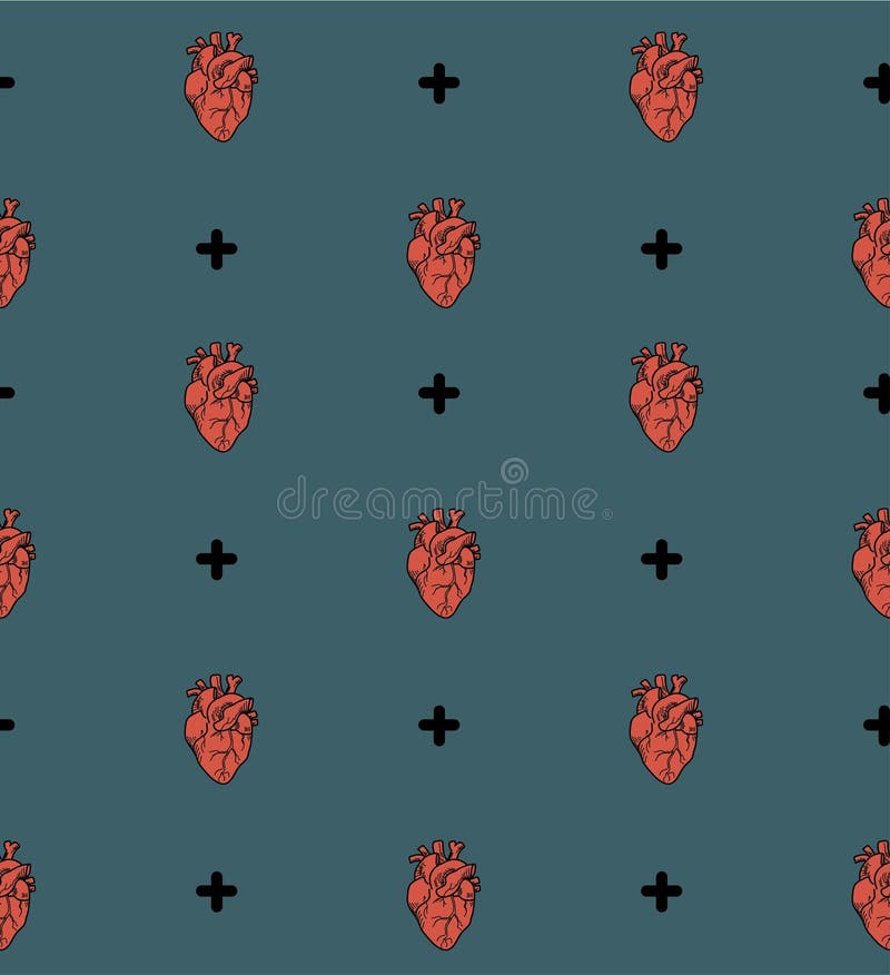 Pattern Red Anatomical Heart on a Dark Background Stock Vector ...