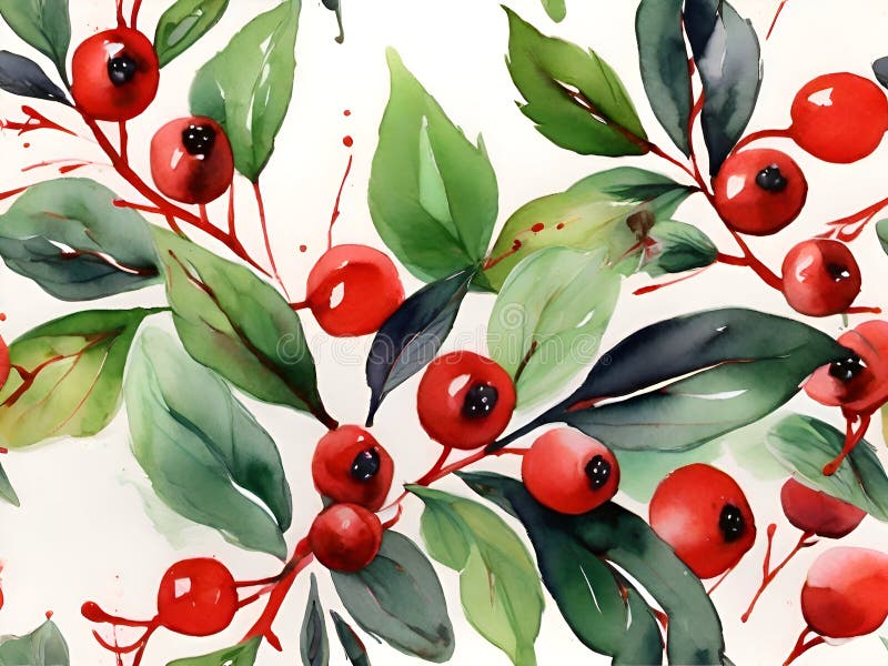 Pattern with red berries stock illustration. Illustration of ...