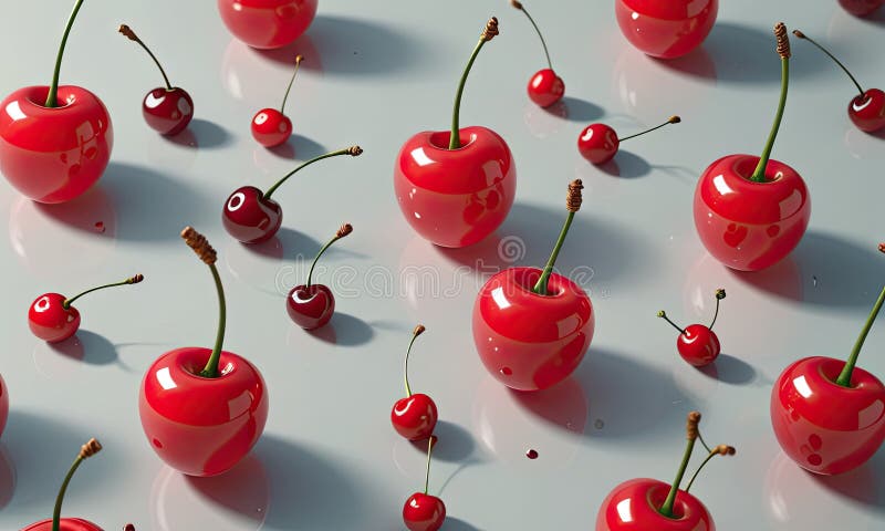 A Pattern of Red Cherries on a White Background. Stock Illustration ...
