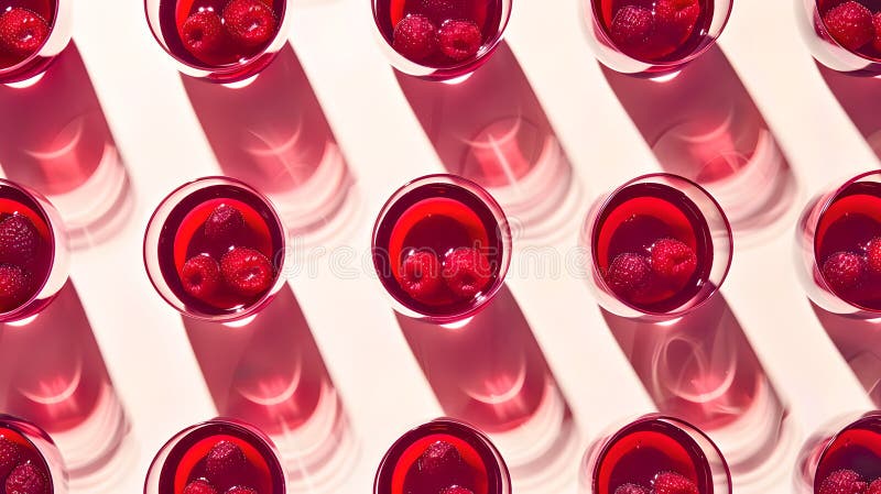Pattern of Red Drinks with Berries in Glasses. Bright Repetition ...