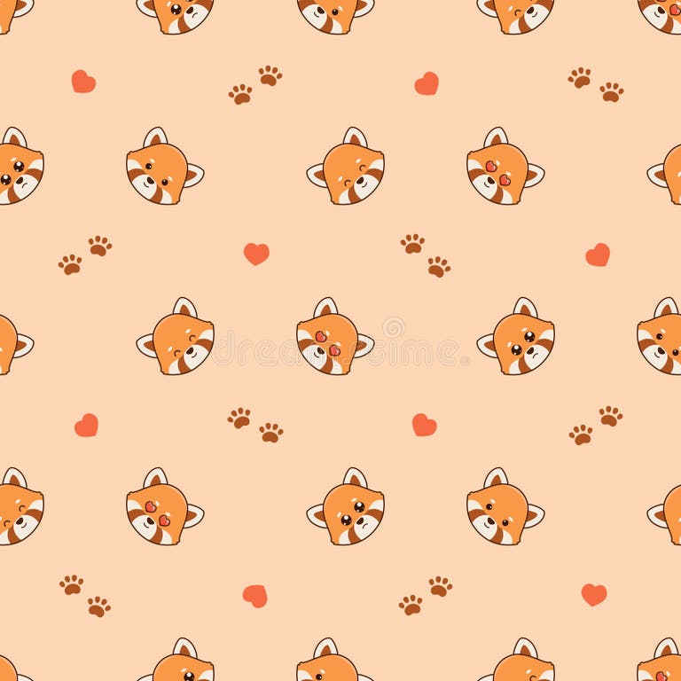 Pattern with Red Pandas, Hearts and Footprints Stock Vector ...