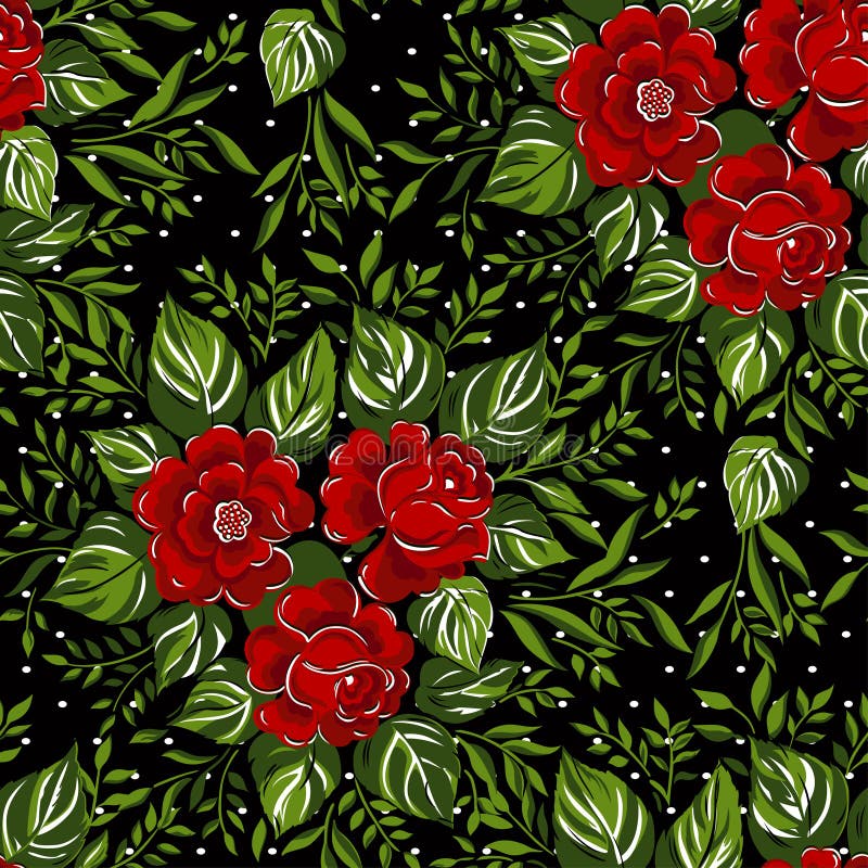 Pattern with of Red Roses on Black Background. Stock Vector ...