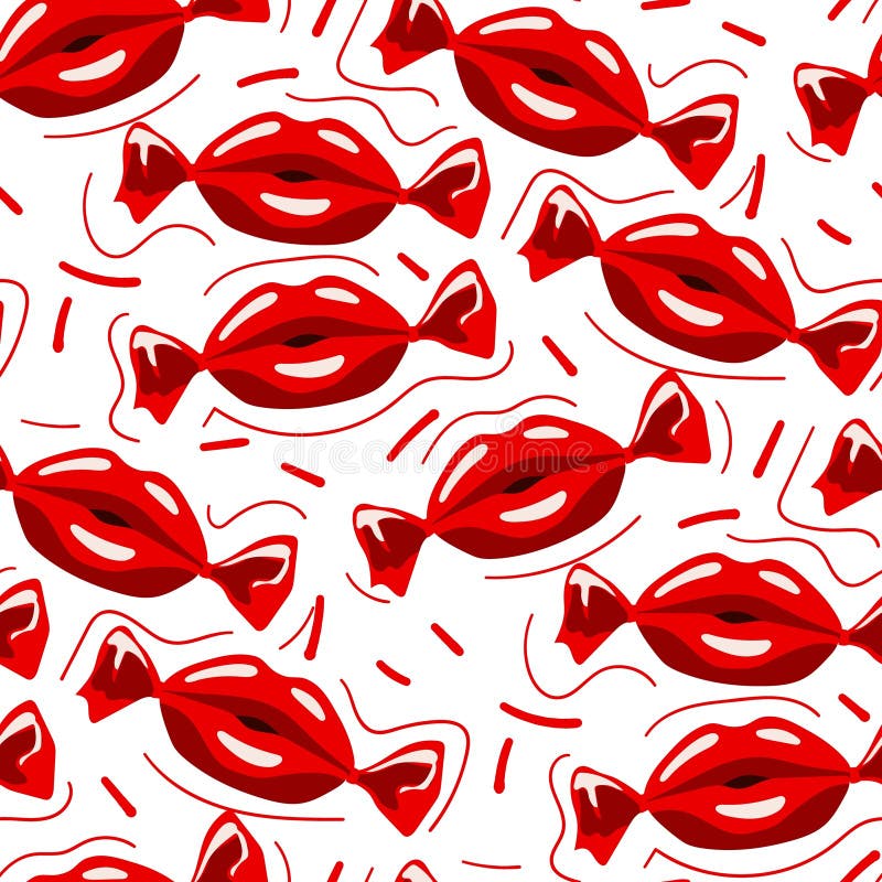 A Pattern with Red Lips in the Form of Candy on a White Background ...