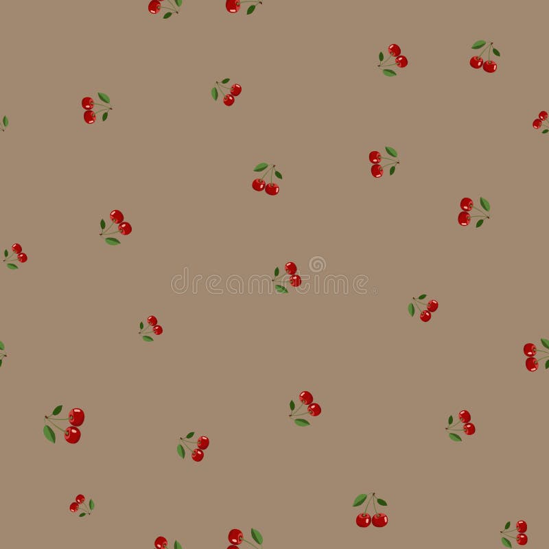 Pattern of Red Small Cherry Different Sizes with Leaves on Brown ...