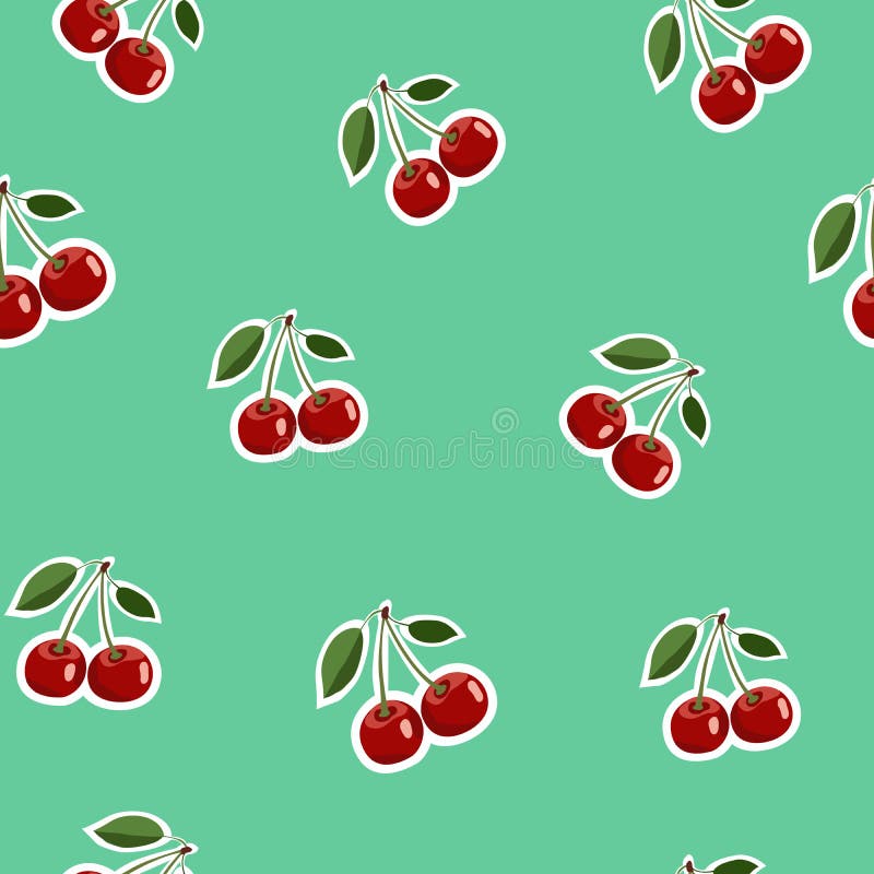 Pattern of Red Small Cherry Stickers Same Sizes with Leaves on ...