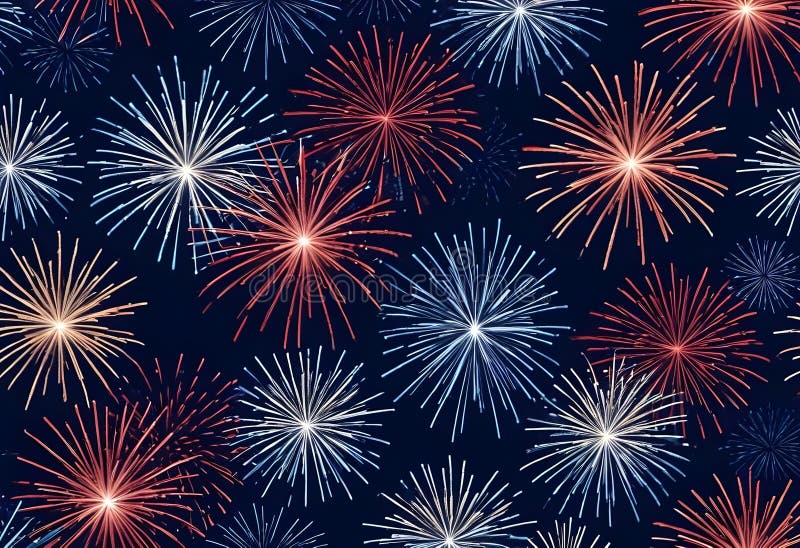 Pattern of Red, White, and Blue Fireworks on a Dark Blue Background ...