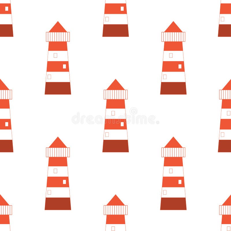 Pattern with Red-white Lighthouse. Stock Vector - Illustration of ...