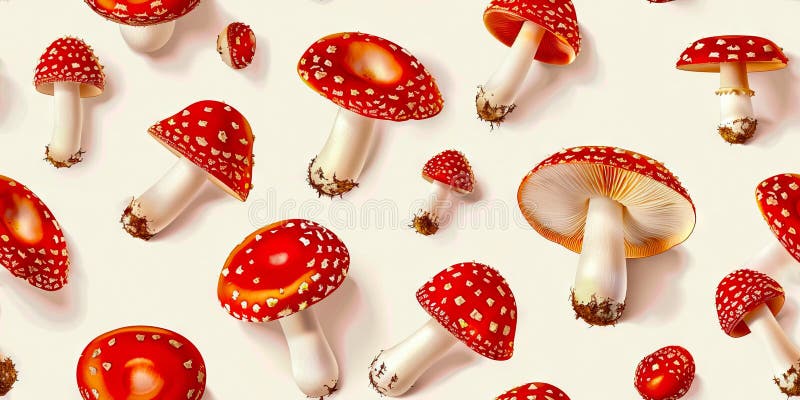 A Pattern of Red and White Mushrooms Stock Illustration - Illustration ...