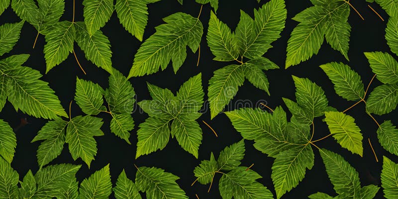 Pattern Repetition Green Leaves Display on Dark Background Stock ...