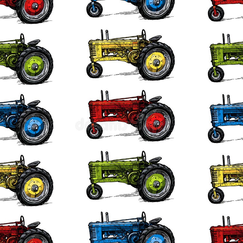 Pattern with retro tractor stock vector. Illustration of country ...
