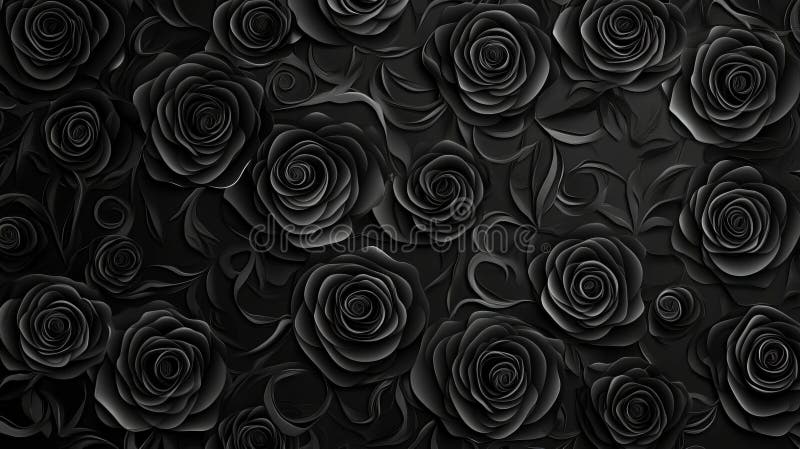 Rose Silhouettes Swirl in Pattern on Black Background AR 169 Stock ...