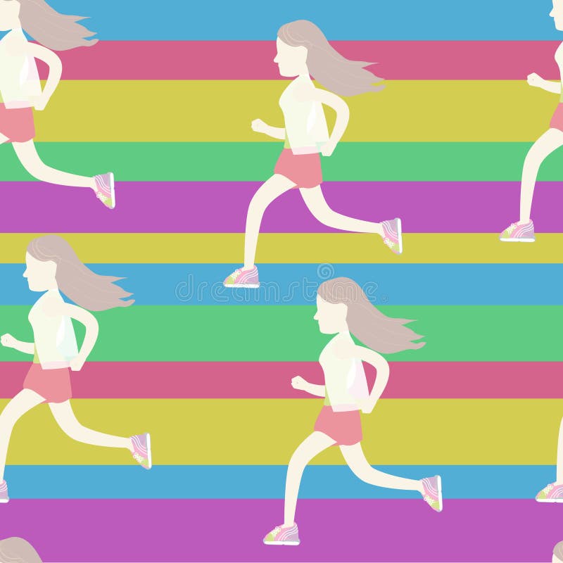 Pattern with Running Girls in Flat Style Stock Vector - Illustration of ...