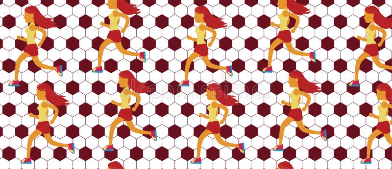 Pattern with Running Girls and Soccer Balls Stock Vector - Illustration ...