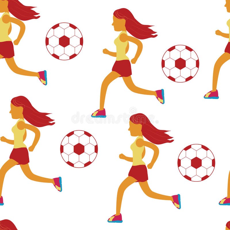 Pattern with Running Girls and Soccer Balls Stock Vector - Illustration ...