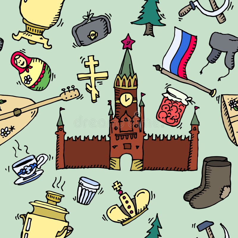 Pattern of Russia Hand-drawn Icons Stock Vector - Illustration of ...